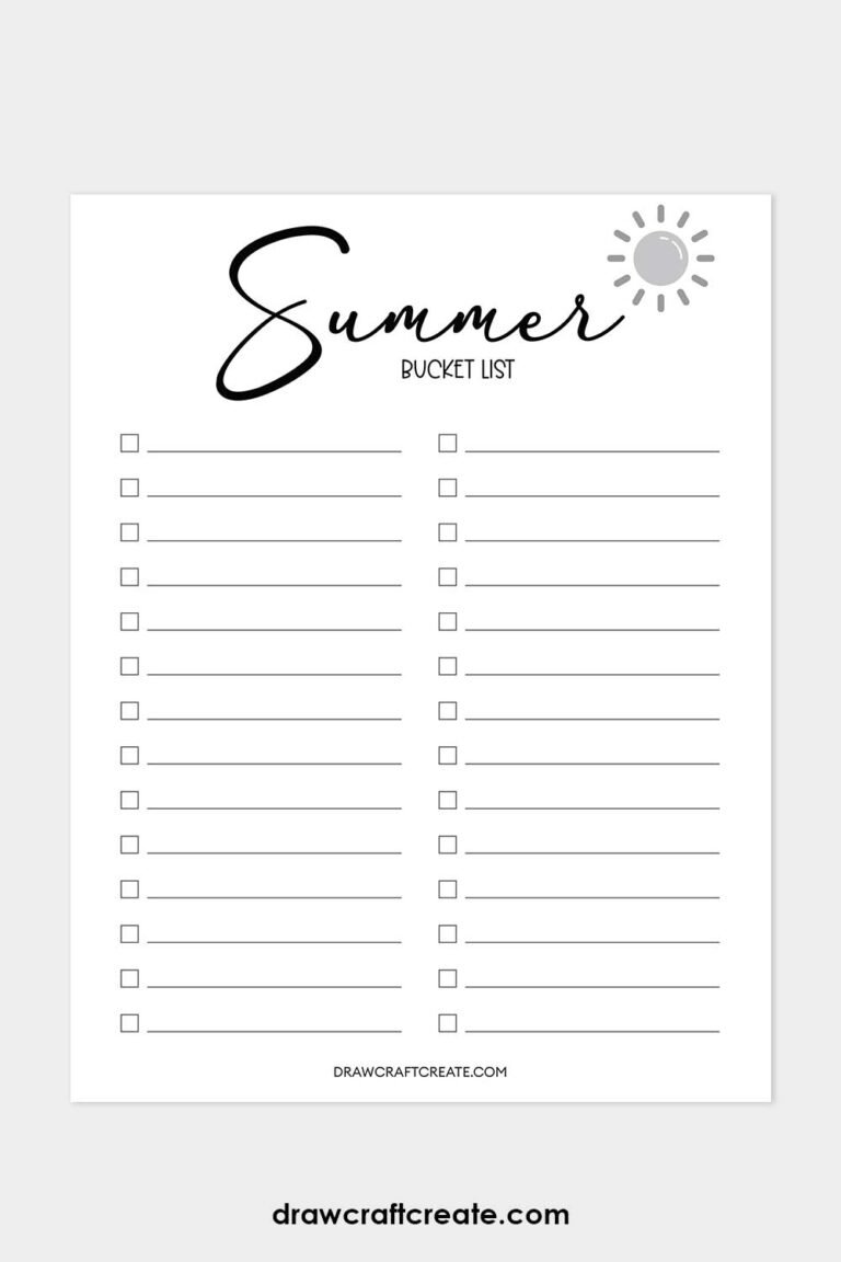 Free Printable Summer Bucket List Planner (20 Templates) - Draw Craft ...