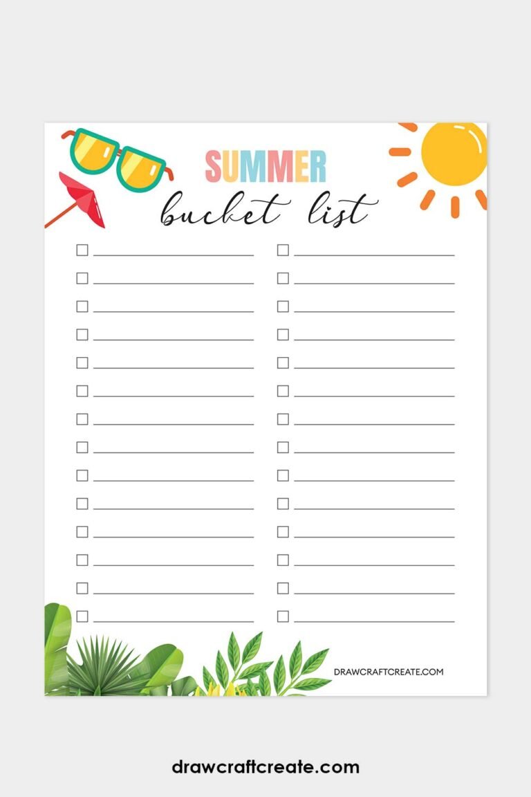 Free Printable Summer Bucket List Planner (20 Templates) - Draw Craft ...