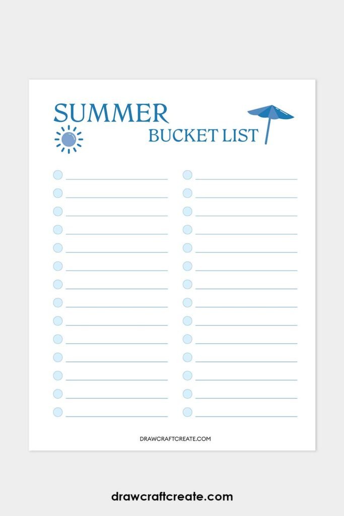 Free Printable Summer Bucket List Planner (20 Templates) - Draw Craft ...