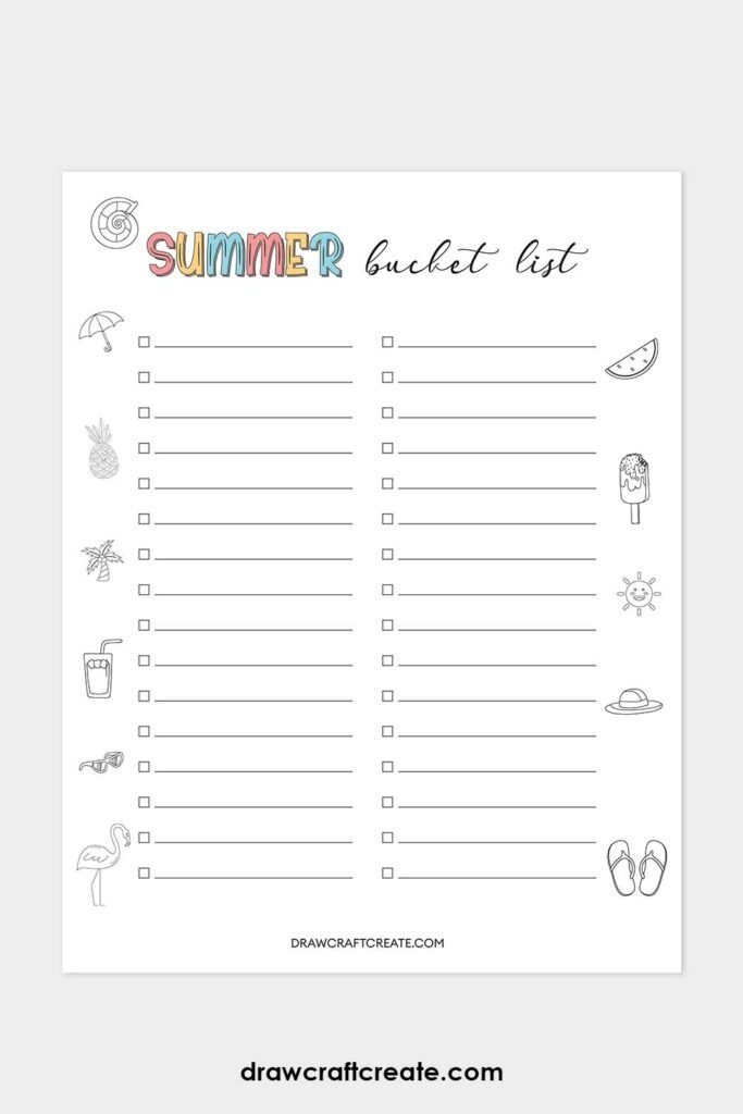 Free Printable Summer Bucket List Planner (20 Templates) - Draw Craft ...