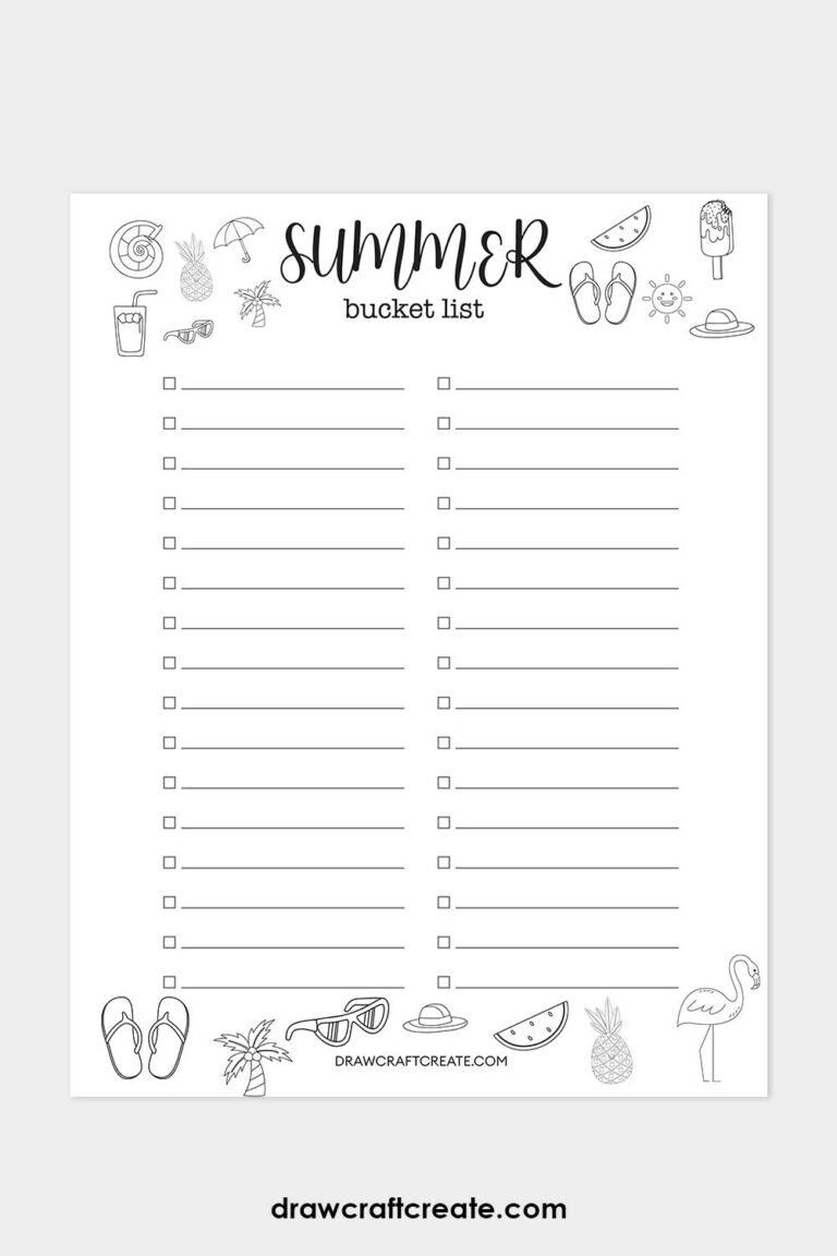 Free Printable Summer Bucket List Planner (20 Templates) - Draw Craft ...