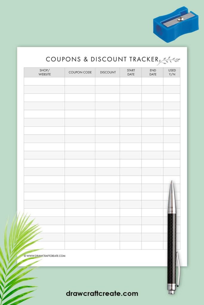 Free Printable Coupons and Discount Tracker - Draw Craft Create