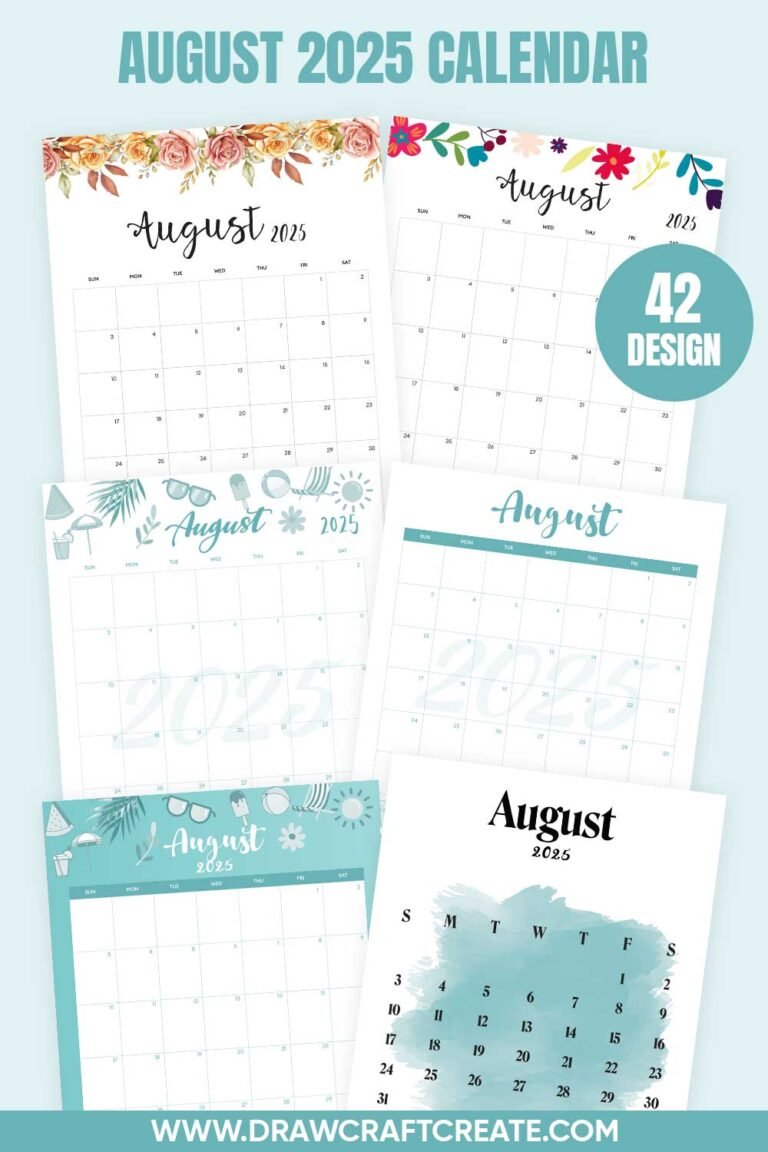 Free Printable August 2025 Calendars - Draw Craft Create