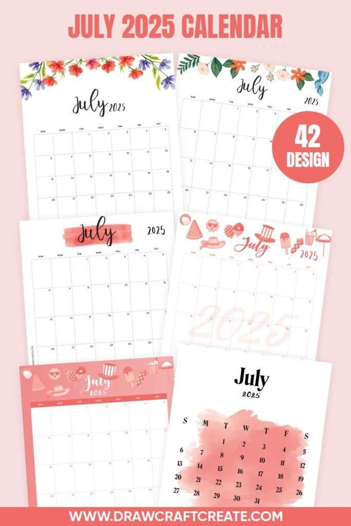 Free Printable July 2025 Calendars - Draw Craft Create