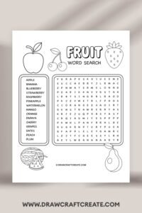 Free Printable Fruit Word Search - Draw Craft Create