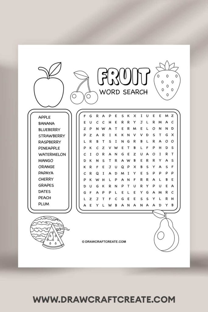 Free Printable Fruit Word Search - Draw Craft Create