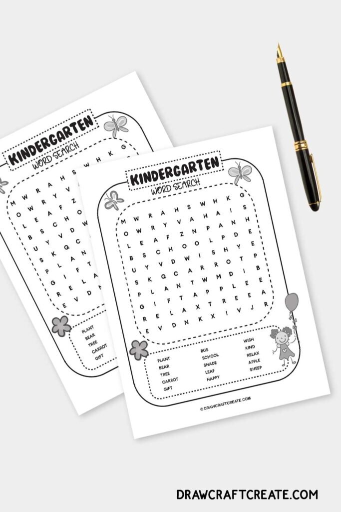 Free Printable Kindergarten Word Search - Draw Craft Create