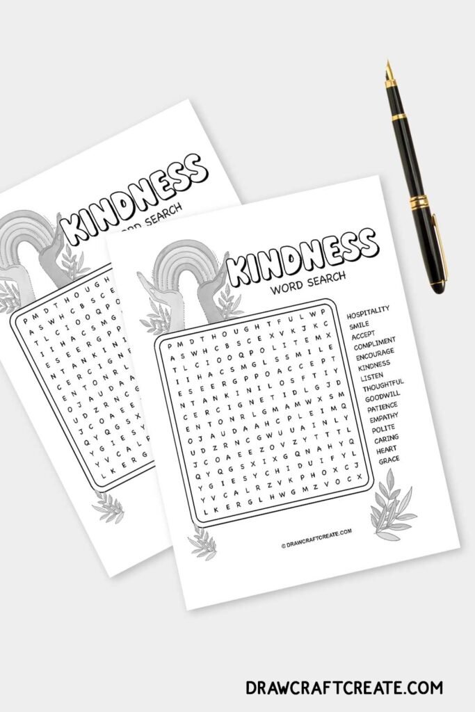 Free Printable Kindness Word Search - Draw Craft Create