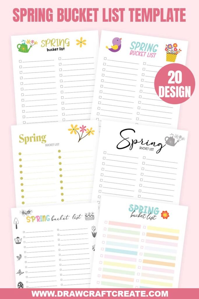 Free Printable Spring Bucket List Planner (20 Templates) - Draw Craft ...