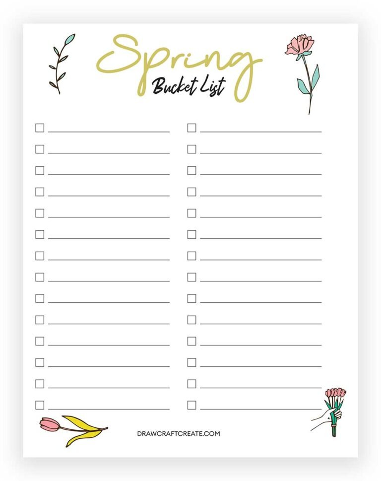 Free Printable Spring Bucket List Planner (20 Templates) - Draw Craft ...