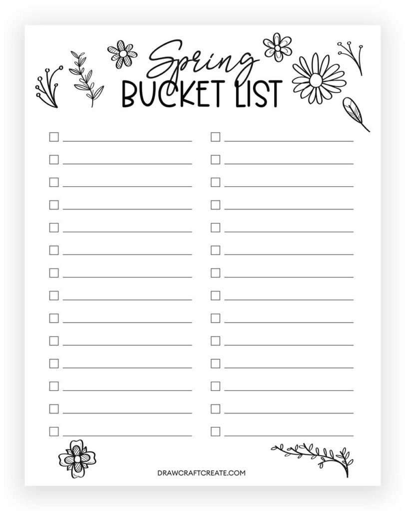Free Printable Spring Bucket List Planner (20 Templates) - Draw Craft ...