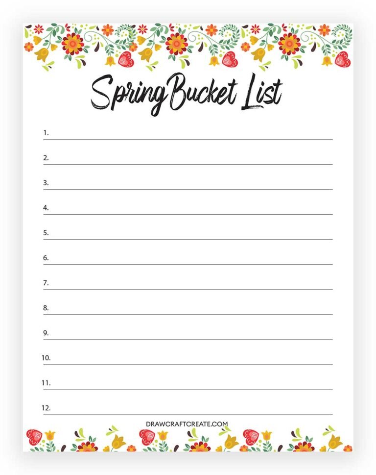 Free Printable Spring Bucket List Planner (20 Templates) - Draw Craft ...