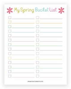 Free Printable Spring Bucket List Planner (20 Templates) - Draw Craft ...