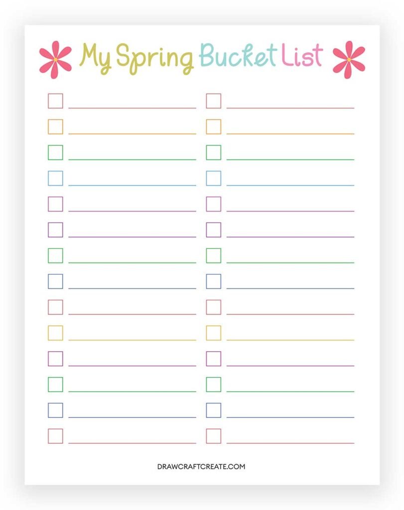 Free Printable Spring Bucket List Planner (20 Templates) - Draw Craft ...