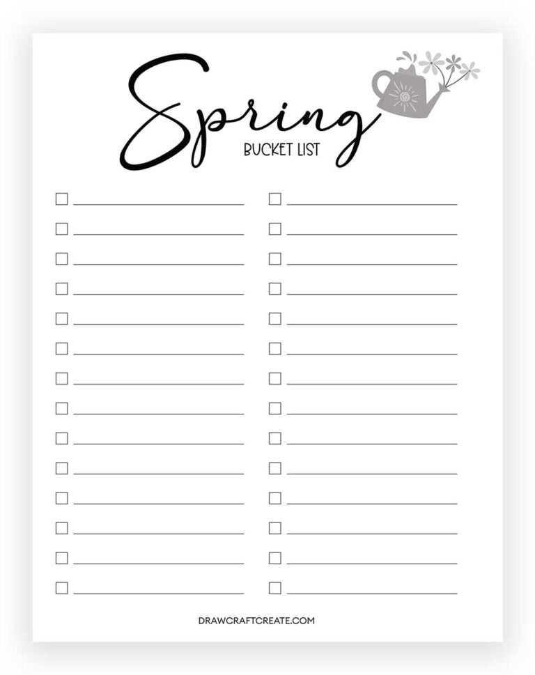 Free Printable Spring Bucket List Planner (20 Templates) - Draw Craft ...