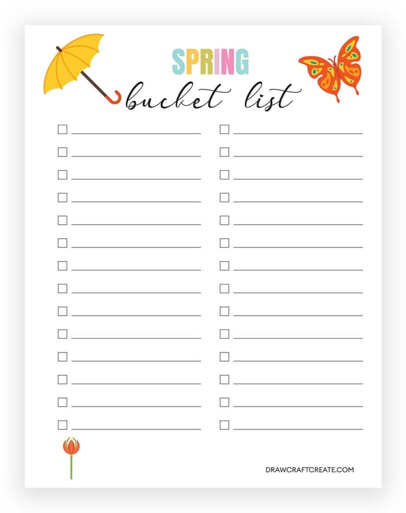 Free Printable Spring Bucket List Planner (20 Templates) - Draw Craft ...