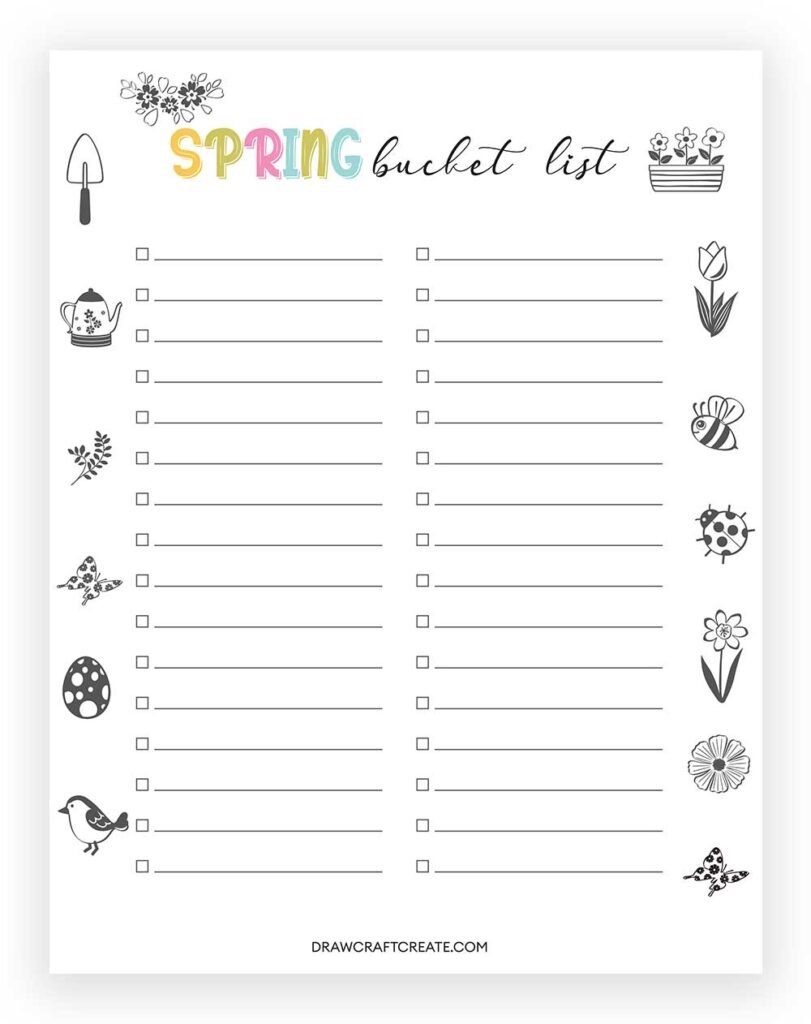 Free Printable Spring Bucket List Planner (20 Templates) - Draw Craft ...