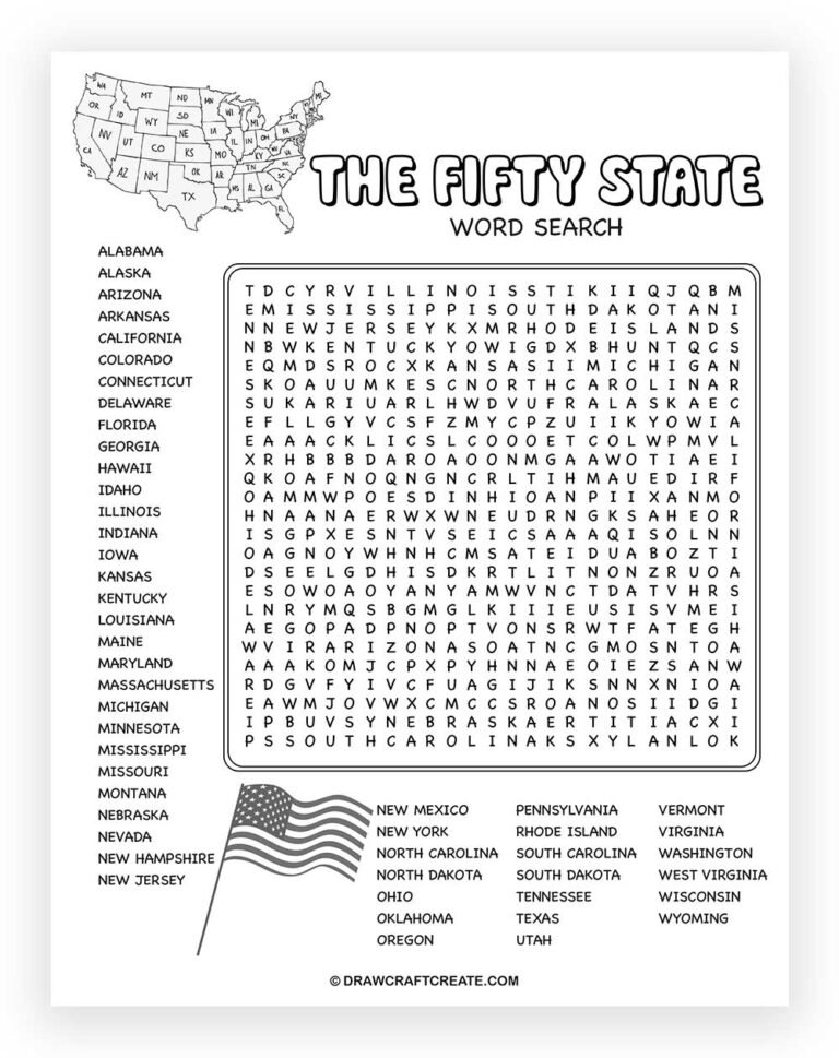 Free Printable 50 State Word Search - Draw Craft Create