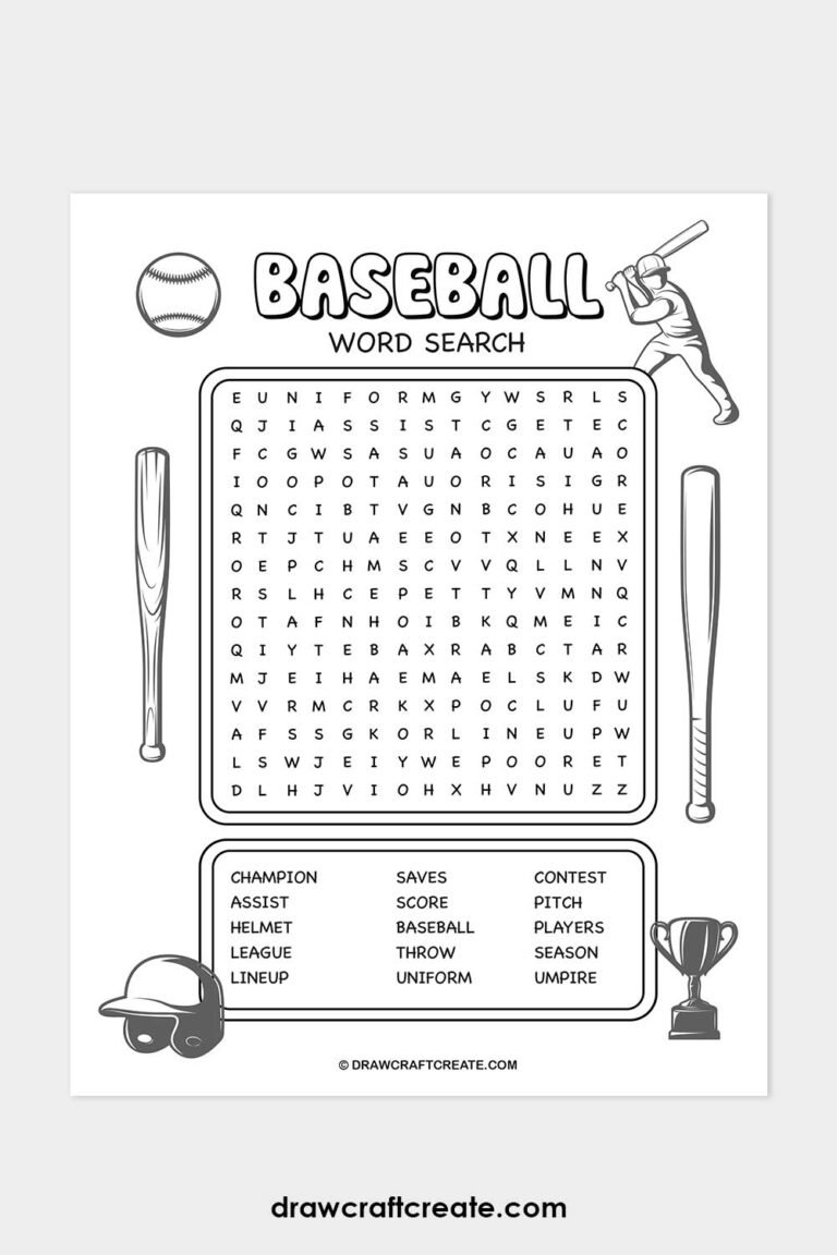 Free Printable Baseball Word Search - Draw Craft Create