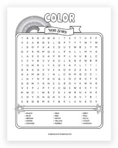 Free Printable Color Word Search - Draw Craft Create
