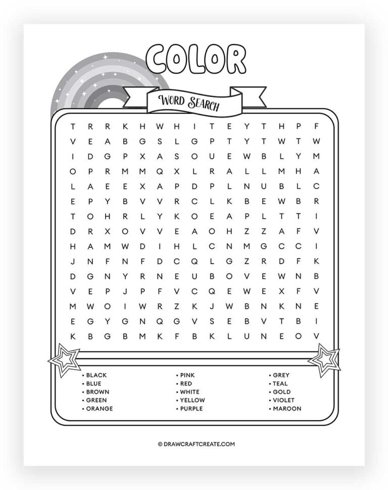 Free Printable Color Word Search - Draw Craft Create