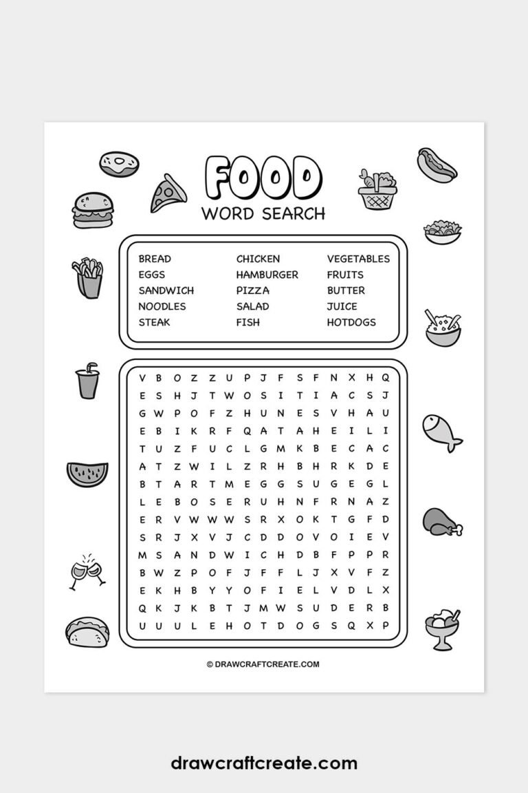 Free Printable Food Word Search - Draw Craft Create