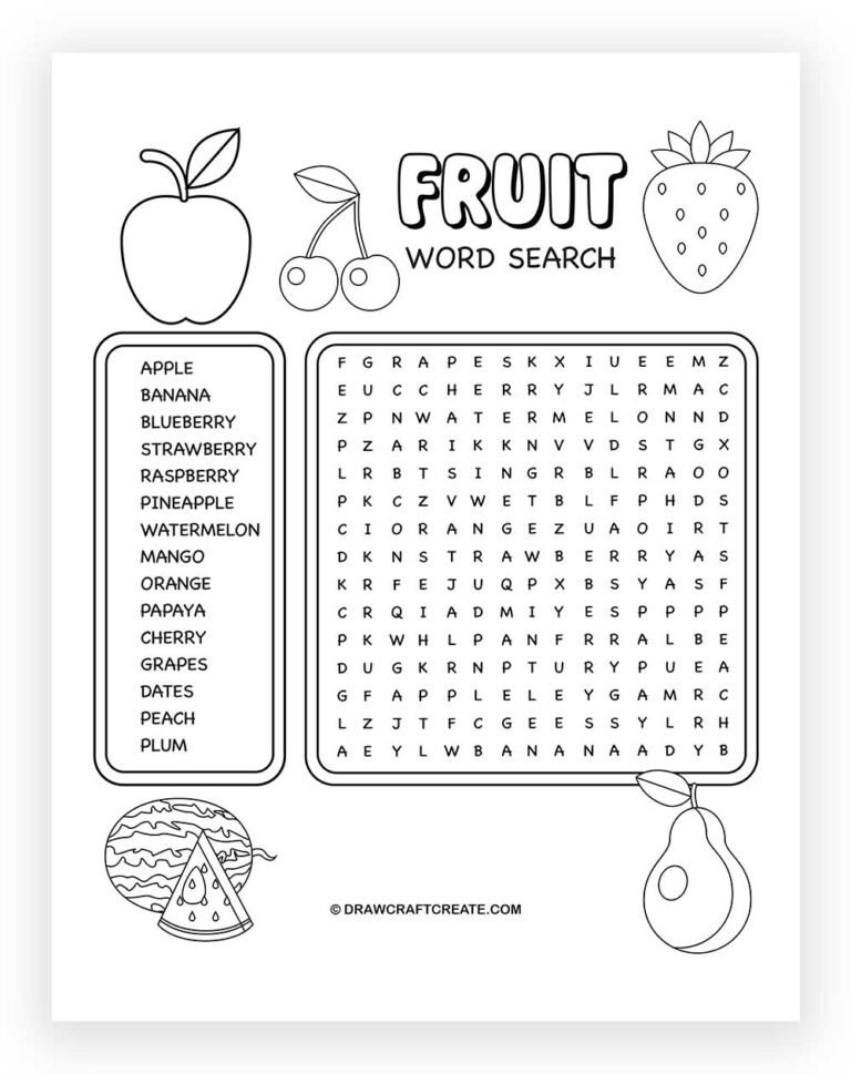 Free Printable Fruit Word Search - Draw Craft Create