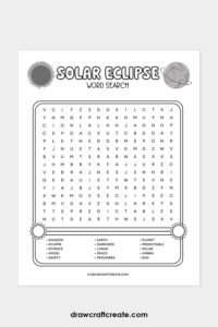 Free Printable Solar Eclipse Word Search - Draw Craft Create