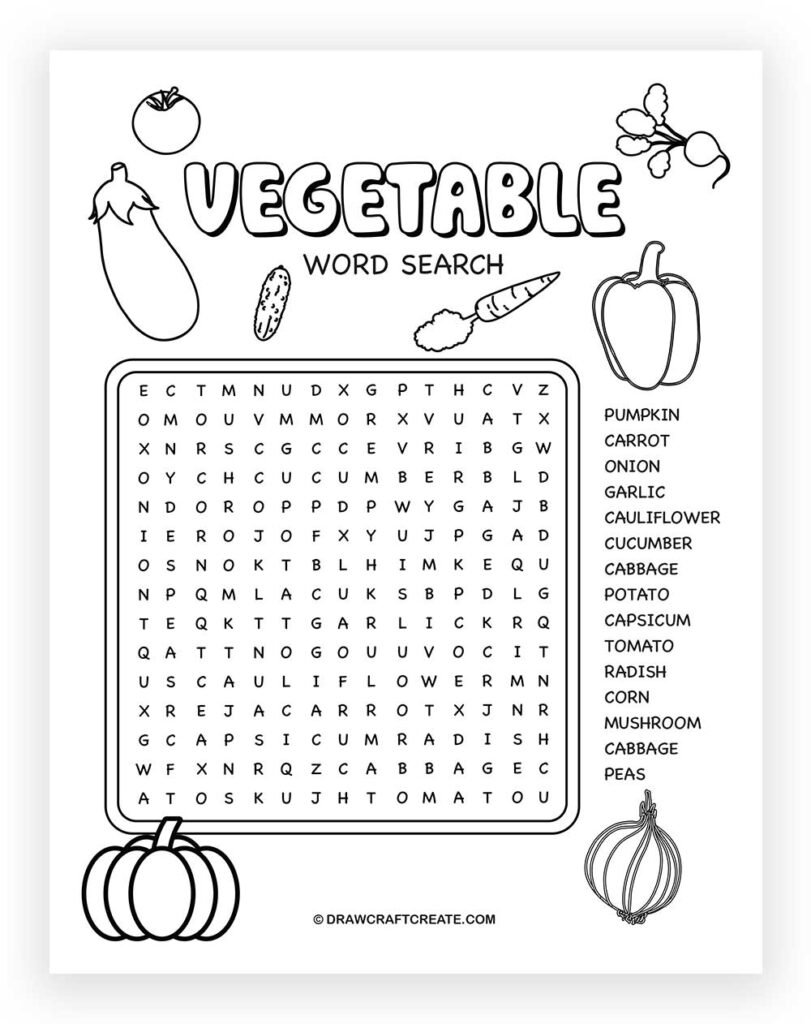 Free Printable Vegetable Word Search - Draw Craft Create