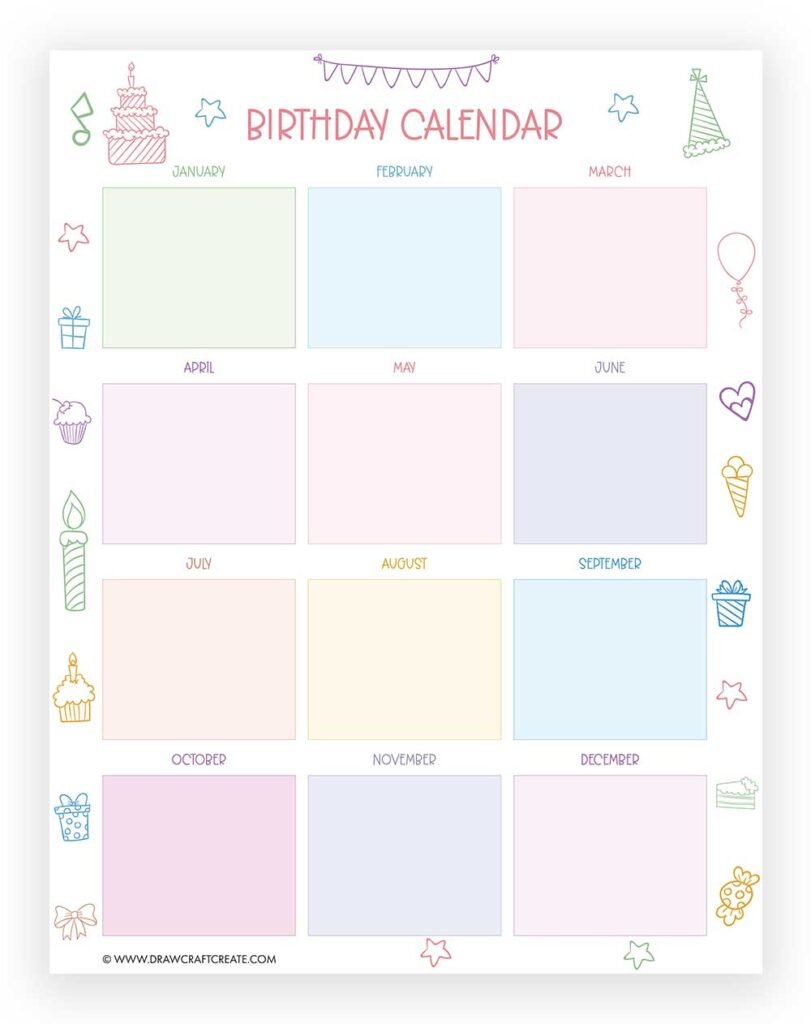 Free Printable Birthday Calendar Templates - Draw Craft Create
