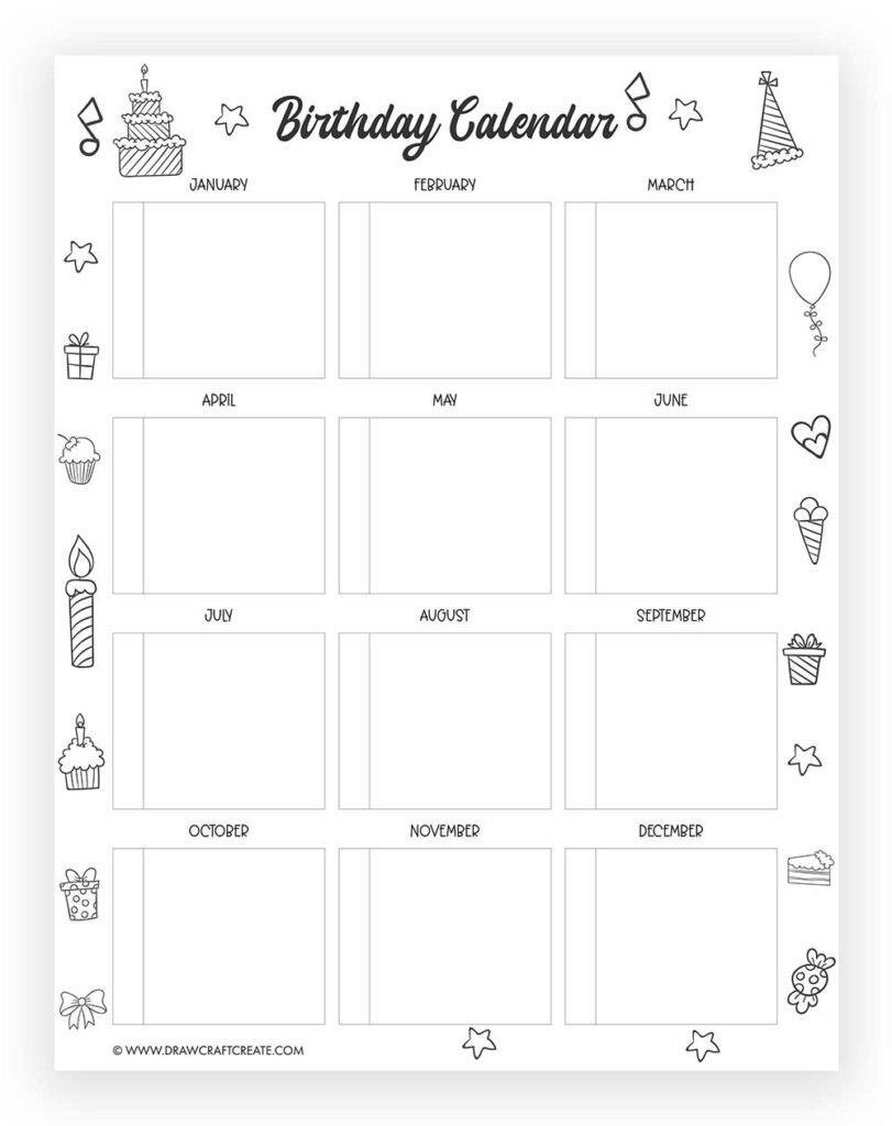Free Printable Birthday Calendar Templates - Draw Craft Create