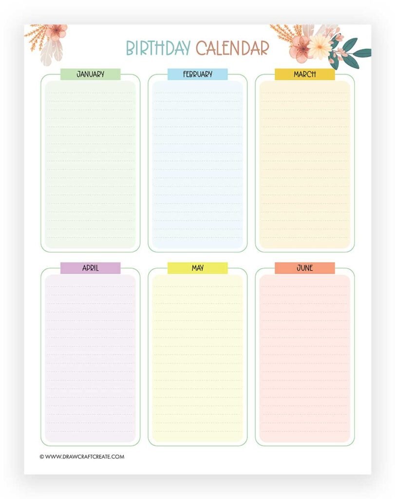 Free Printable Birthday Calendar Templates - Draw Craft Create