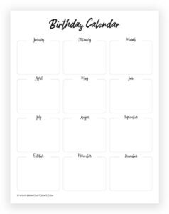 Free Printable Birthday Calendar Templates - Draw Craft Create