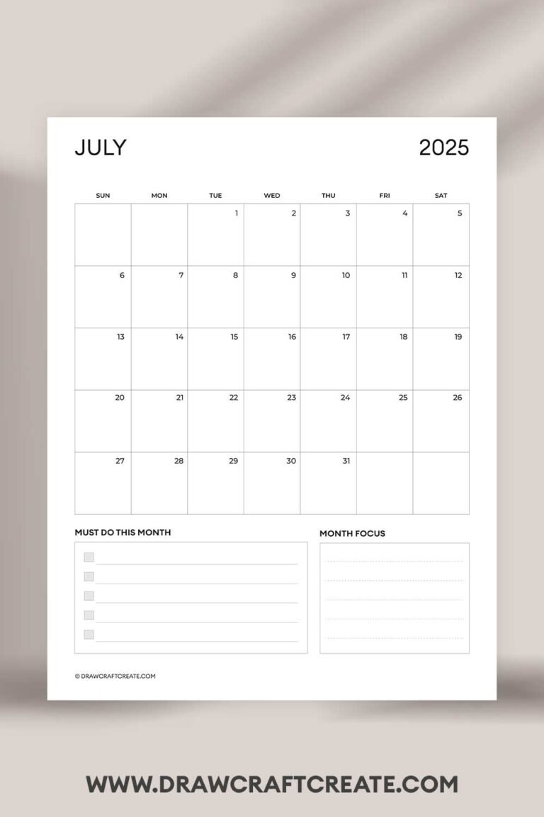Free Printable July 2025 Calendars - Draw Craft Create