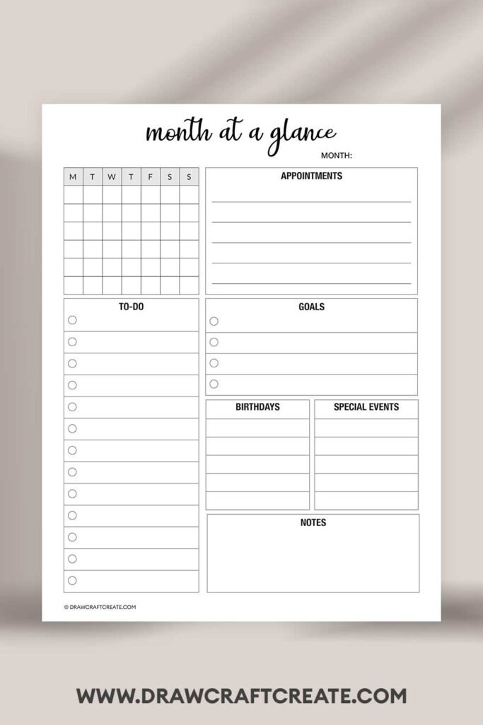 Free Printable Monthly Planner Template - Draw Craft Create