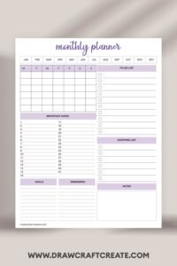 Free Printable Monthly Planner Template - Draw Craft Create