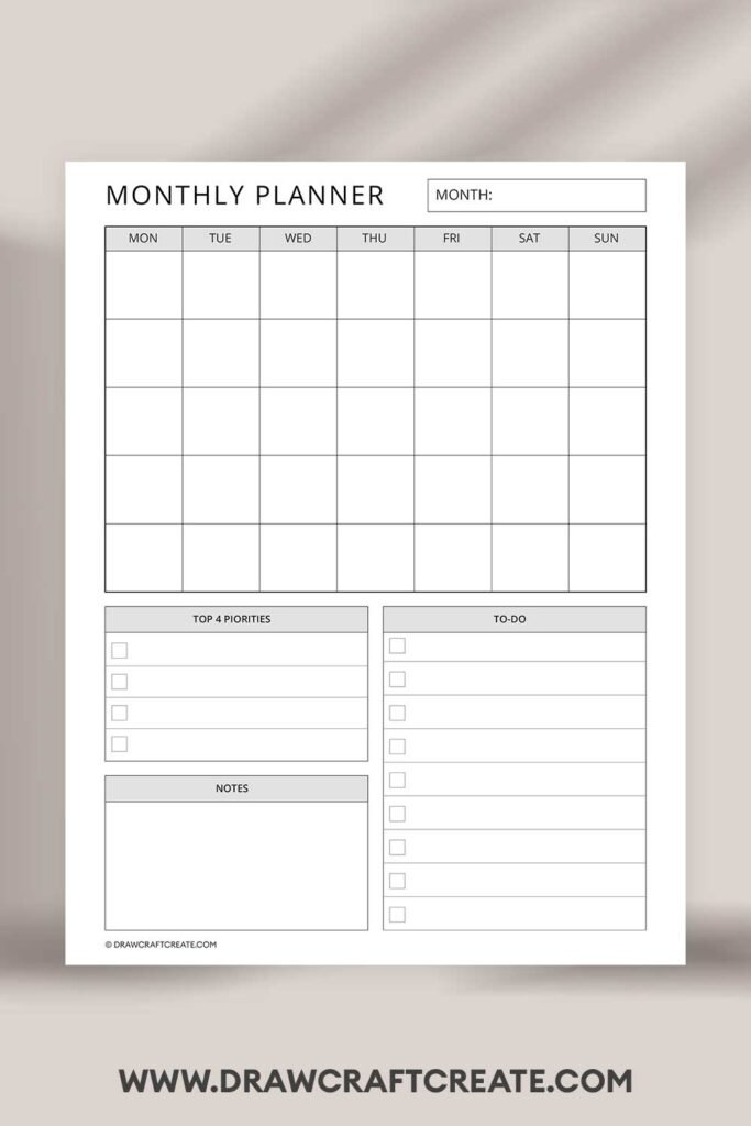 Free Printable Monthly Planner Template - Draw Craft Create