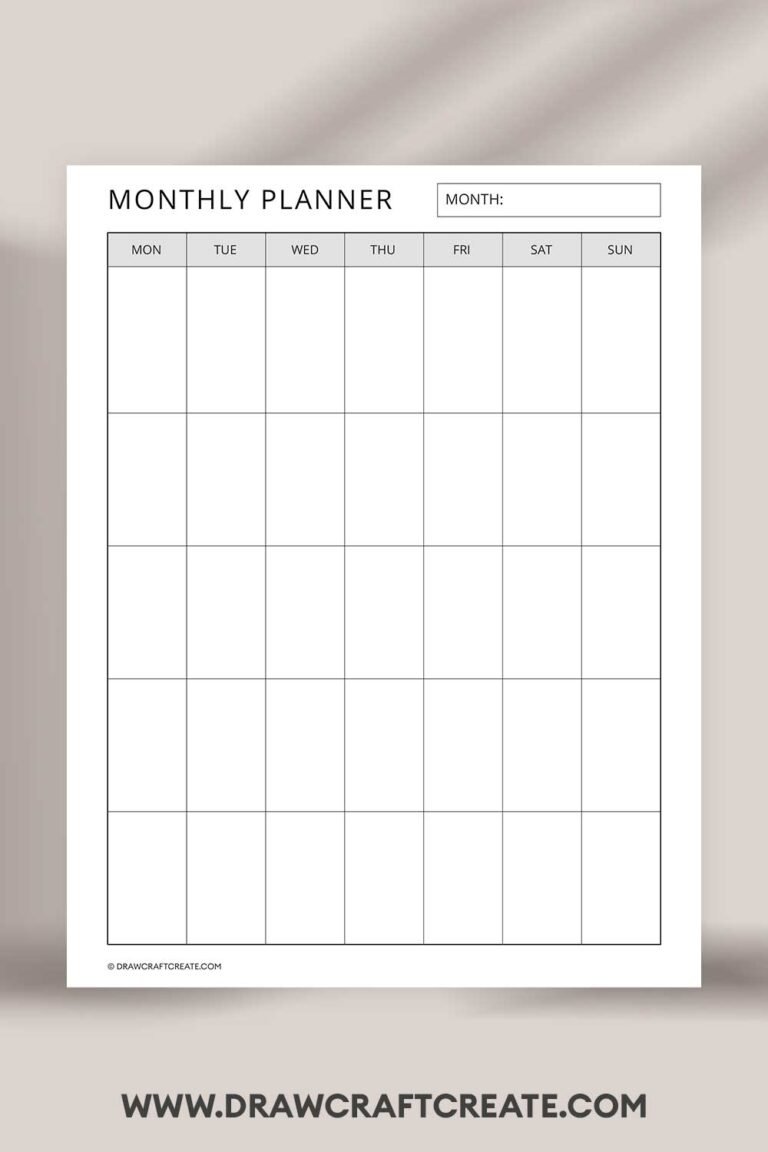 Free Printable Monthly Planner Template - Draw Craft Create