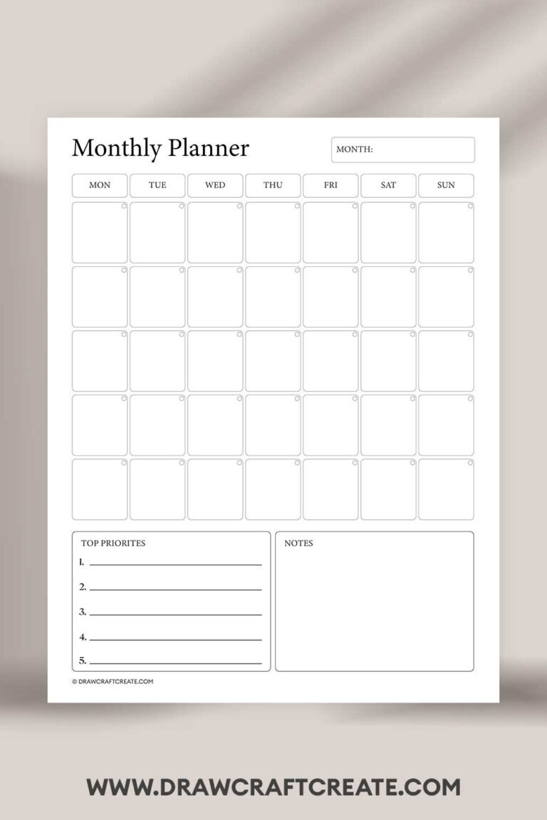 Free Printable Monthly Planner Template - Draw Craft Create