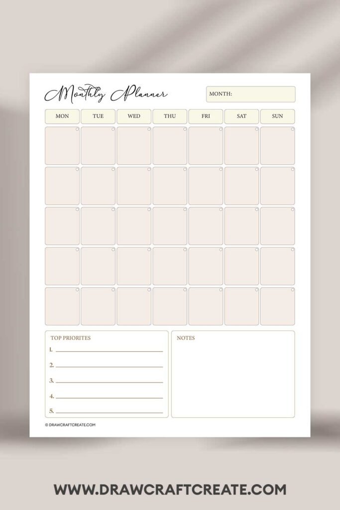 Free Printable Monthly Planner Template - Draw Craft Create