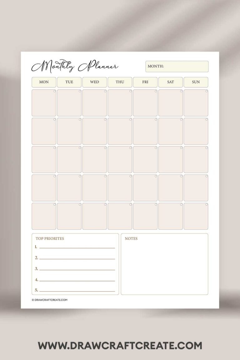 Free Printable Monthly Planner Template - Draw Craft Create