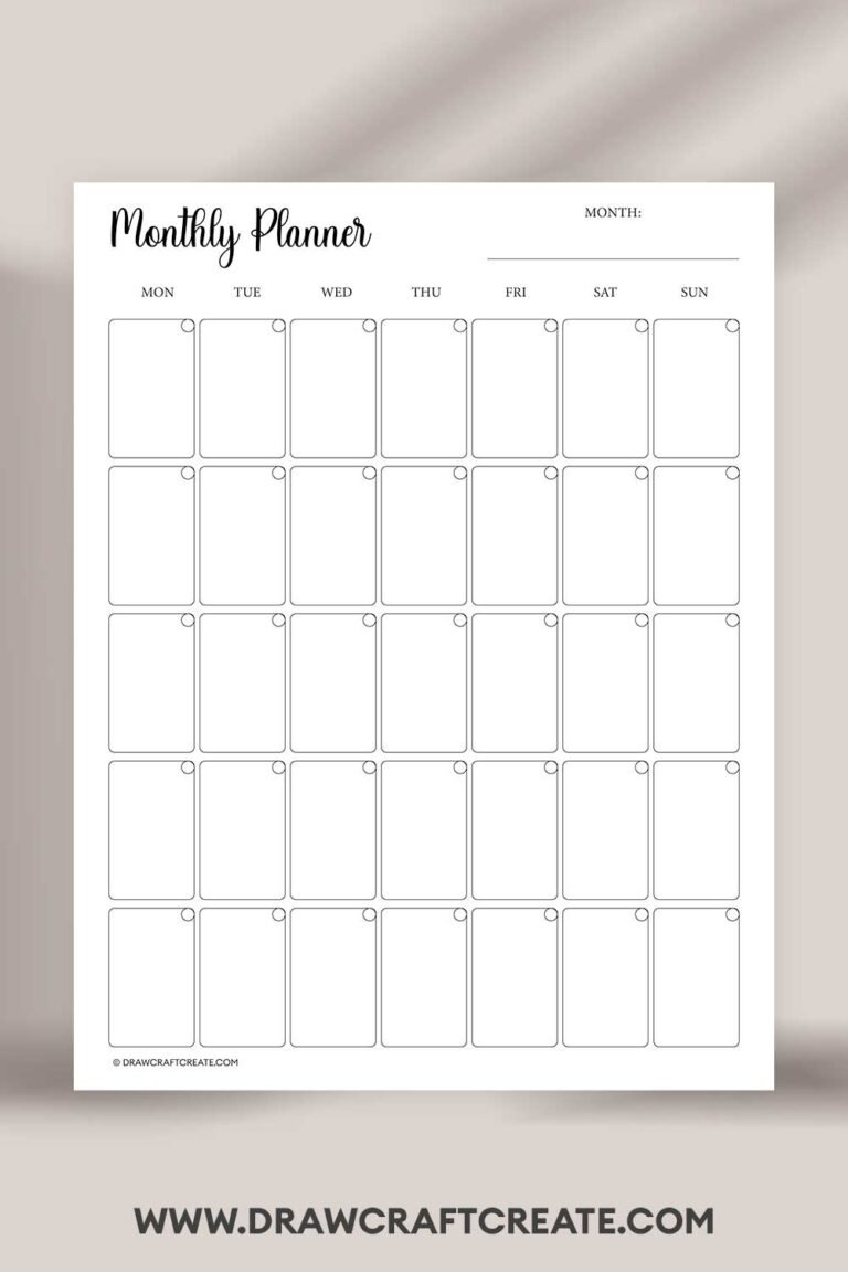 Free Printable Monthly Planner Template - Draw Craft Create