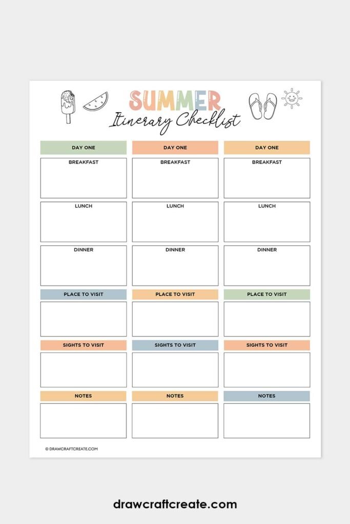 Free Printable Summer Planner 2026 (24 Pages) - Draw Craft Create