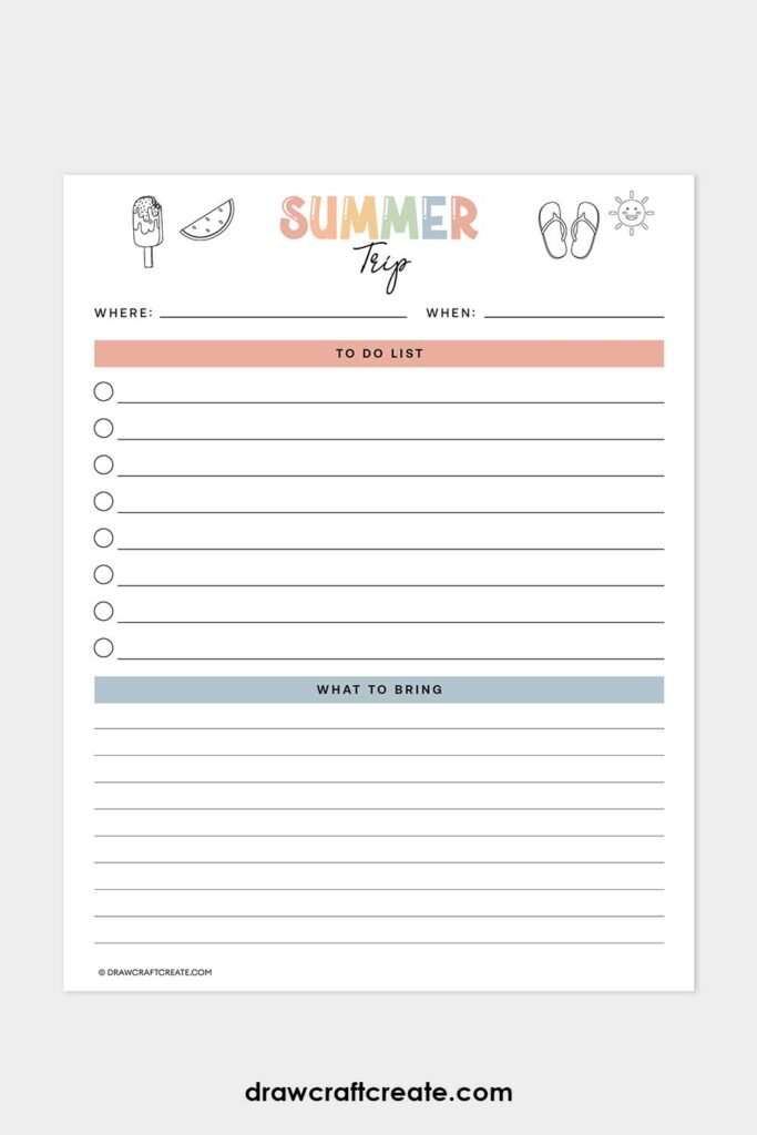Free Printable Summer Planner 2026 (24 Pages) - Draw Craft Create