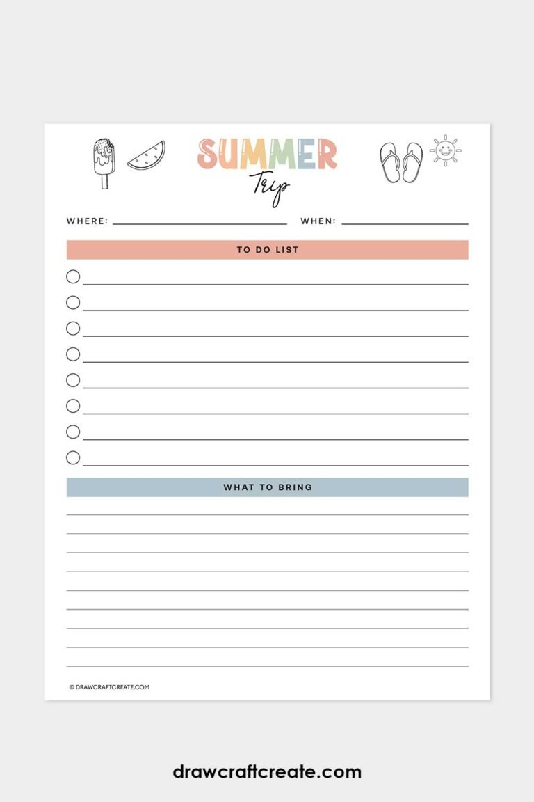 Free Printable Summer Planner 2026 (24 Pages) - Draw Craft Create