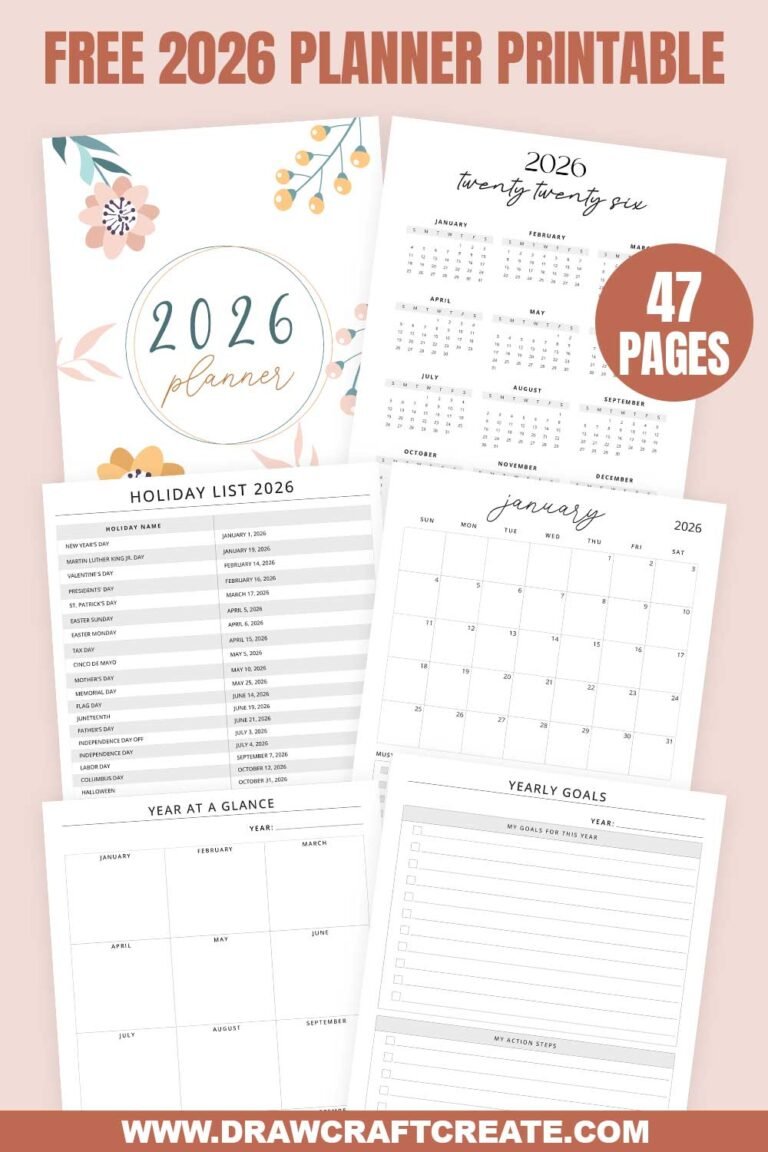 Free 2026 Planner Printable (47 Pages) - Draw Craft Create