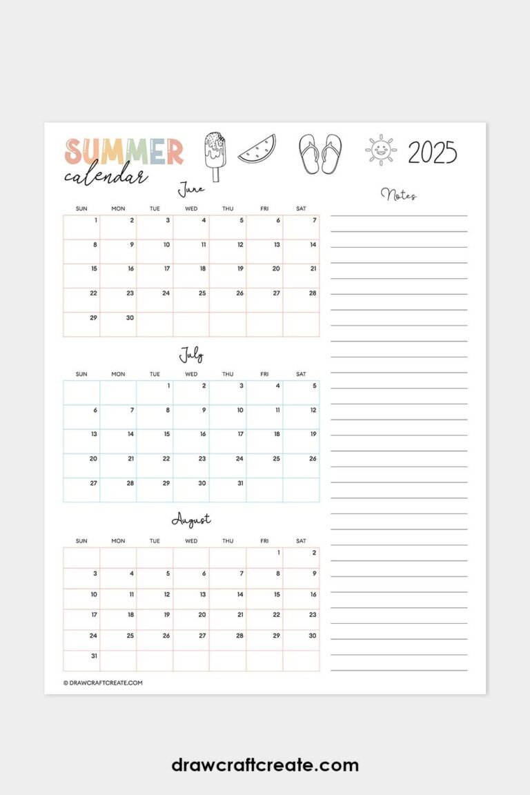 Free Printable Summer Planner 2026 (24 Pages) - Draw Craft Create