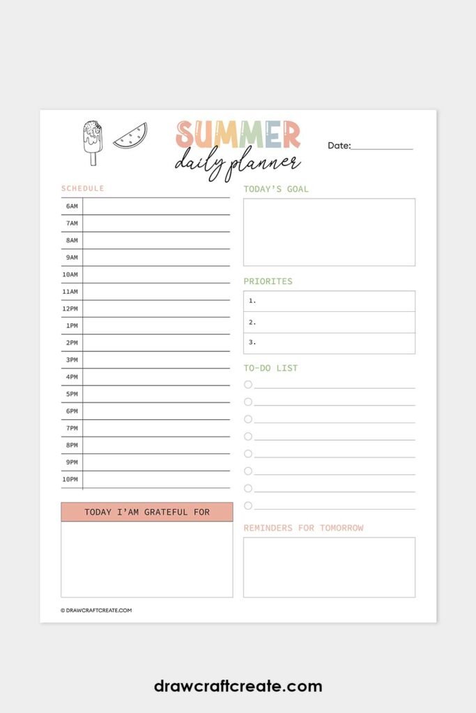 Free Printable Summer Planner 2026 (24 Pages) - Draw Craft Create