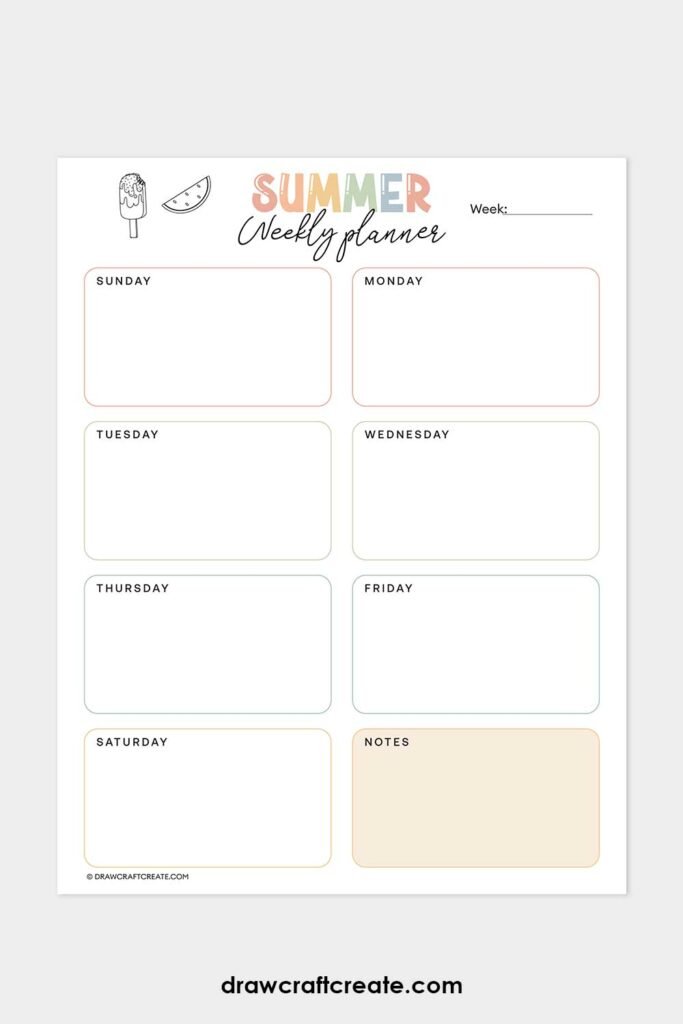 Free Printable Summer Planner 2026 (24 Pages) - Draw Craft Create