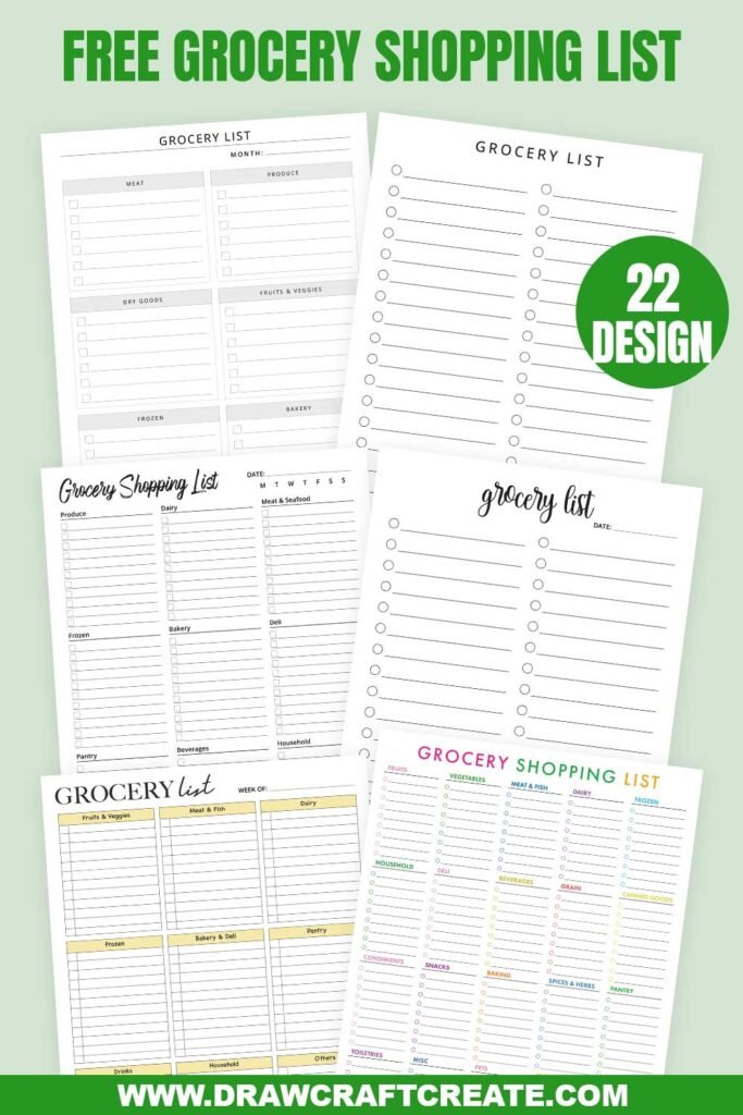 Free Printable Grocery List Template (22 Designs) - Draw Craft Create